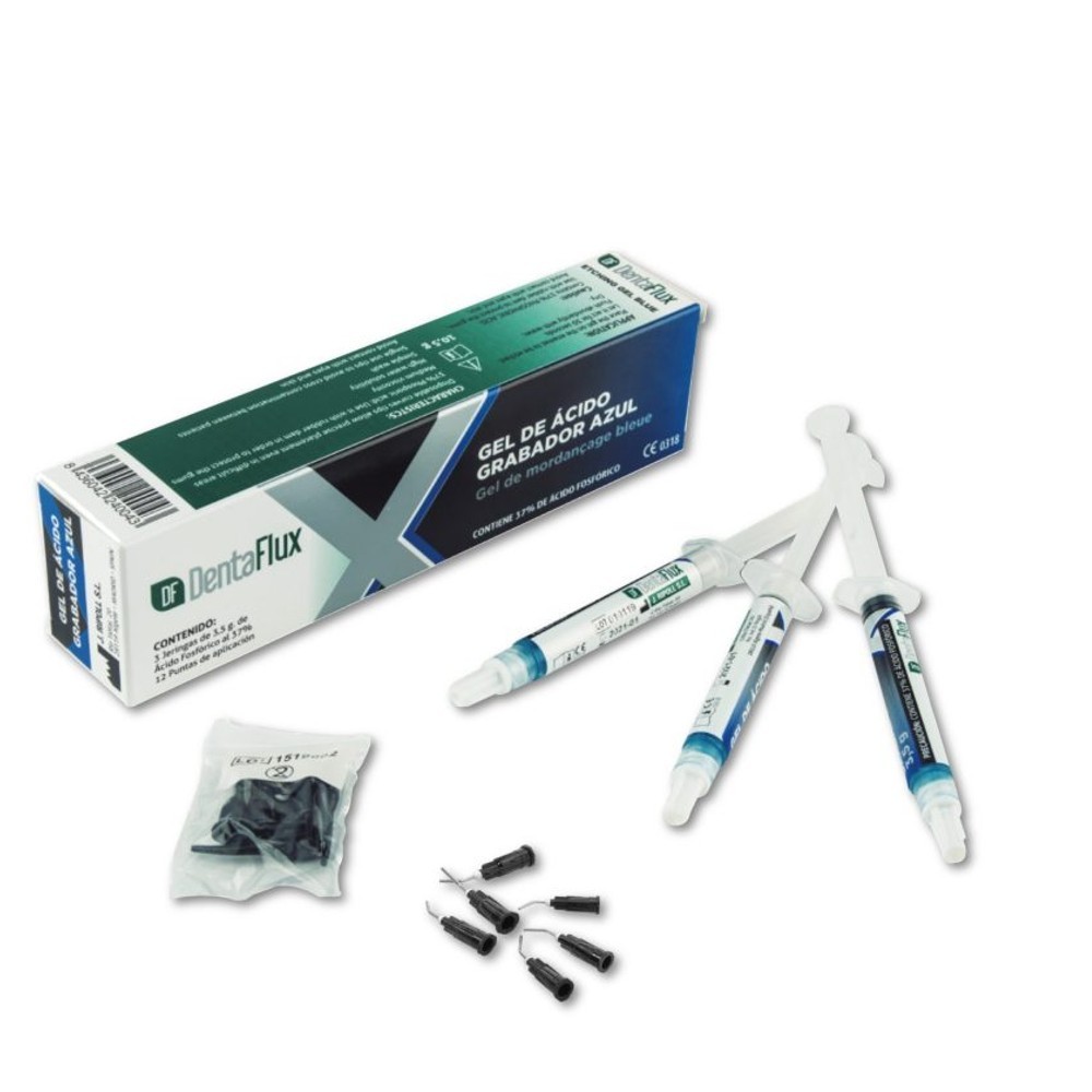 Gel Ácido Grabador Azul 37% Kit 3 Jeringas 3,5g de Dentaflux